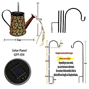 Solar Watering Can Lights Hanging Kettle Lantern Light - Waterproof Garden Decor Metal Retro Lamp for Outdoor Table Patio Lawn Yard Pathway with Hook
