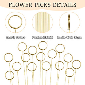 DSYIL 60 PCS Floral Picks Bulk, Metal Floral Place Card Holder, Round Photo Card Holder for Centerpieces, Flower Picks Clip for Gift Card and Party Favor, 13.4 Inches