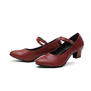 Minishion GL245 Women's Mary Jane Style Burgundy Leather Low Heel Latin Social Prom Dance Pumps US 8