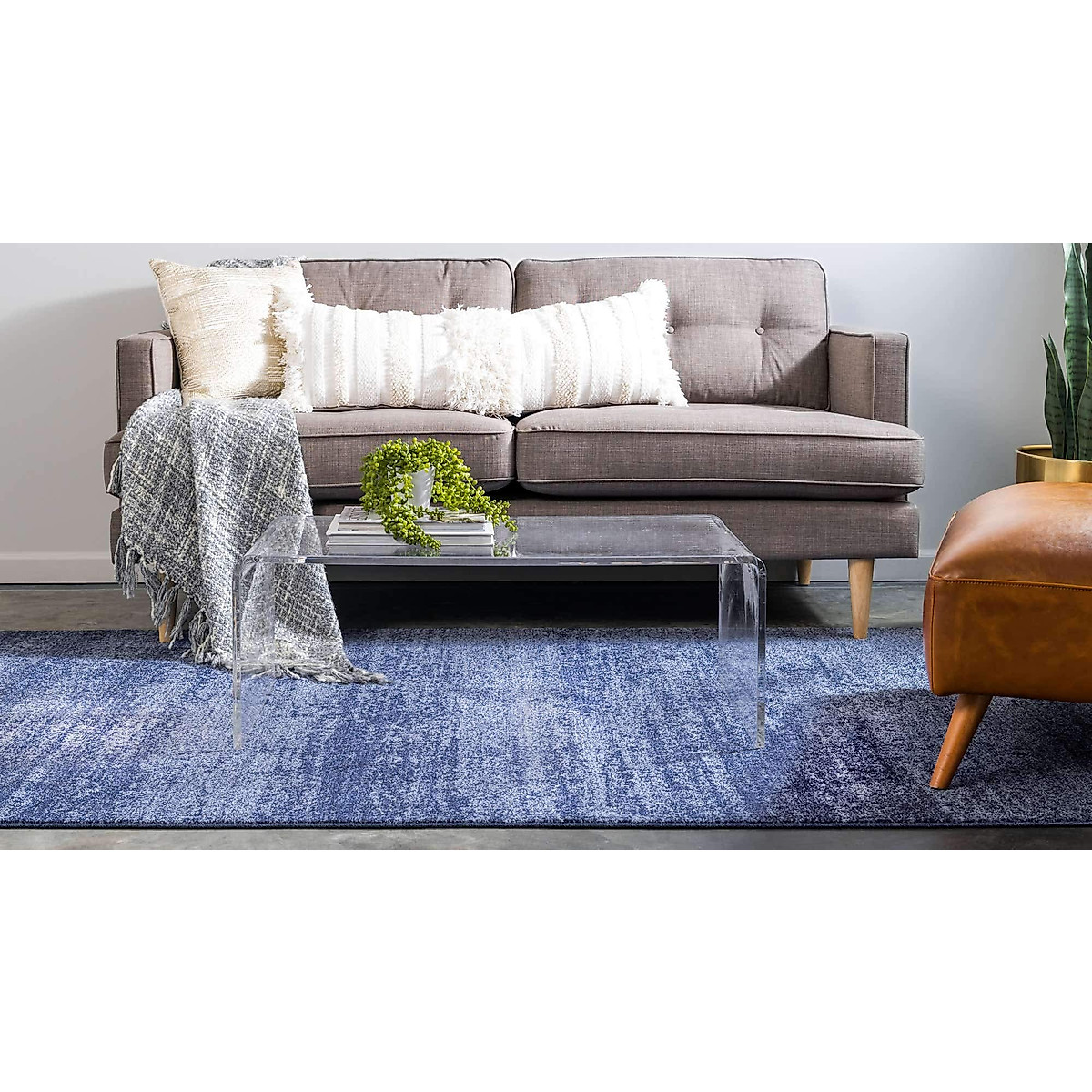 Unique Loom Del Mar Collection Area Rug - Lucille (9'x 12' Rectangle, Navy Blue/ Ivory)