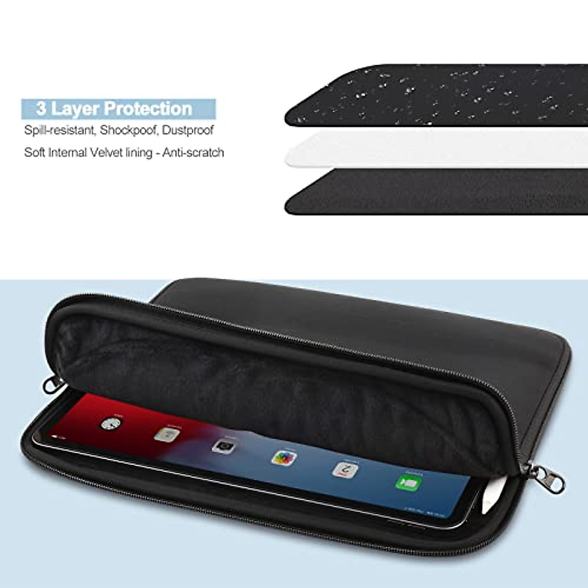 CaSZLUTION iPad Pro Sleeve for 12.9 inch New iPad Pro M2 & M1 2022-2018 with Smart/Magic Keyboard Bag Case, Neoprene Sleeve Case with Pencil Holder, Front Pocket Tablet Accessories - Black