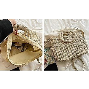Handmade Woven Straw Handbag Women Summer Trendy Beach Travel Tote Bag Purse