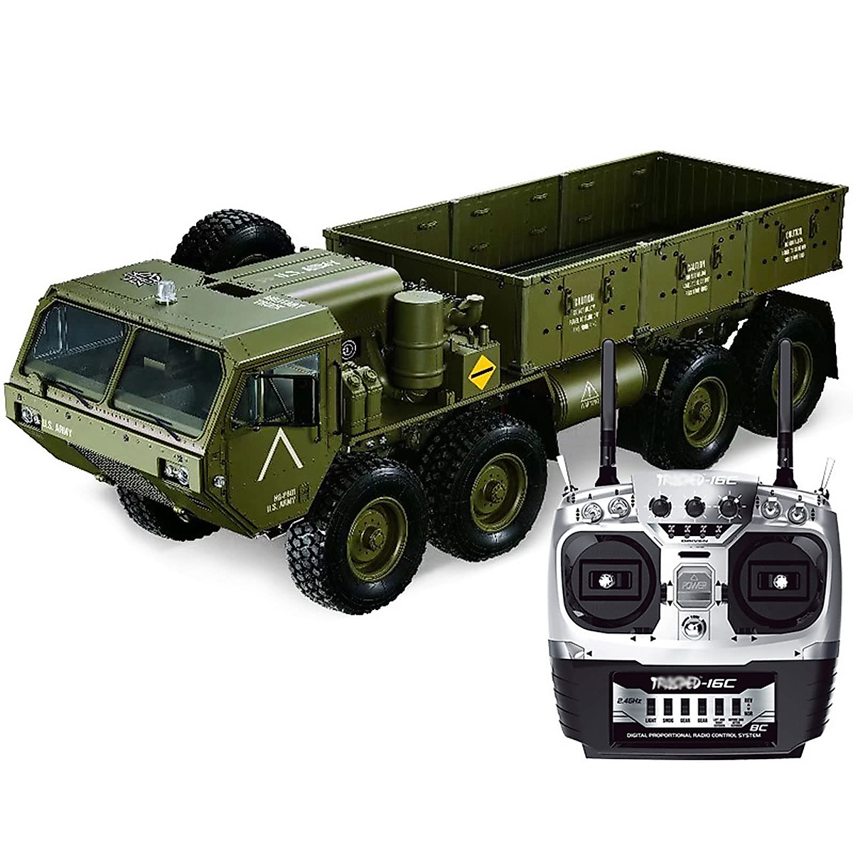 QIYHBVR RC Military Truck, 8WD Off-Road Remote Control Army Cars, 2.4Ghz 8X8 1:12 Scale, RC Vehicle Army Truck Transport Electric Toy for Adult Boys Kids Gift