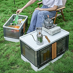 Golbsart Collapsible Storage Bins with Lids, 34 Qt (Pack of 2) Plasic Storage Boxes with Lids,Stackable Totes for Storage with Double Doors & Secure Buckle