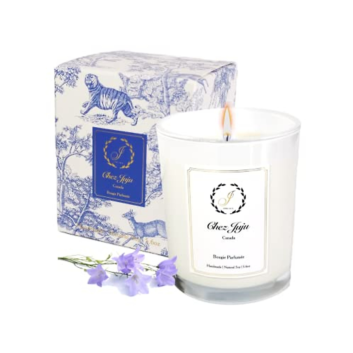 Chez Juju Natural Soy Wax Candle | Wild Bluebell & Musk | Luxurious Scented Candle Fragrance Aromatherapy | Clean Burning | Handcrafted | Plant-Based Vegan Eco Friendly | Pure Fine Essential Oils