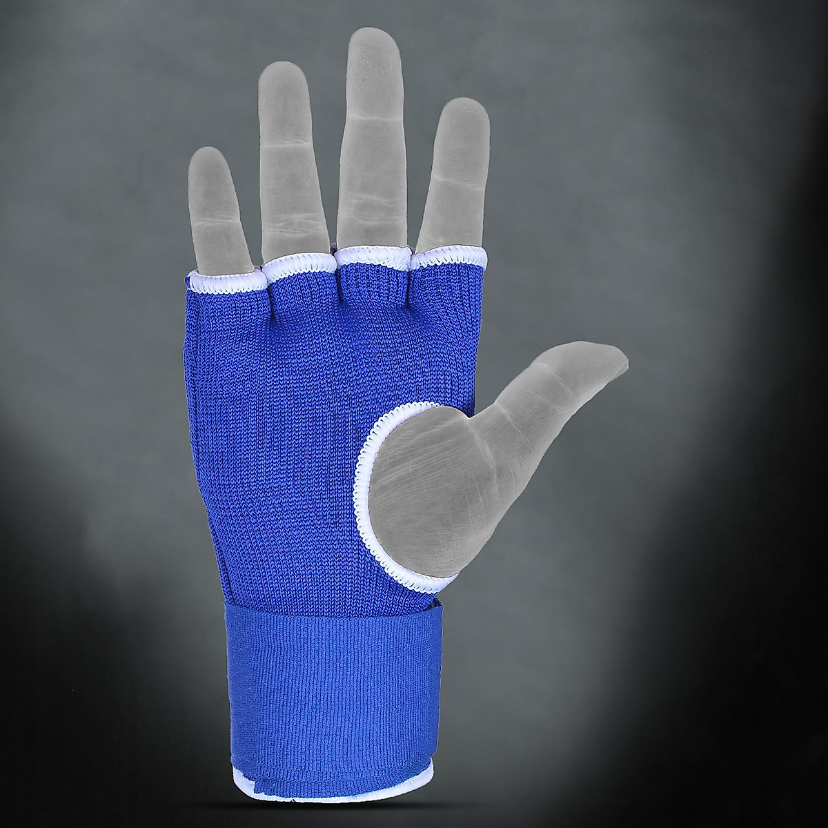 DEFY Padded Inner Gloves Quick 75cm long strap – Inner boxing gloves Gel padded knuckle protection – Elasticated boxing hand wraps for MMA Muay Thai Kickboxing Martial Arts Pair (Blue, Large)