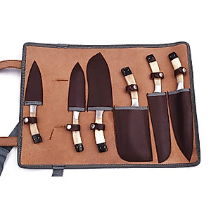 GladiatorsGuild G28B- Professional Kitchen Knives Custom Made Damascus Steel 6 pcs of Professional Utility Chef Kitchen Knife Set with Chopper/Cleaver Black Horn (at end) G28B (White Bone)