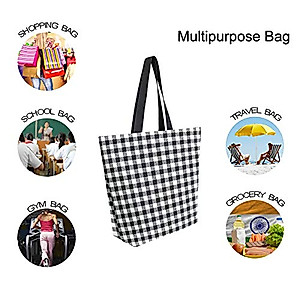 ALAZA Black Plaid Large Canvas Tote Bag for Women Girls