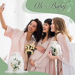 2 Pack Baby Shower Bags Boho Gift Bags Drawstring Greenery Fabric Floral Bags Canvas Gift Bags 20 Inch Large 12 Inch Small Reusable Gift Wrap Bags for Baby Shower Gender Reveal Birthday Party Favors