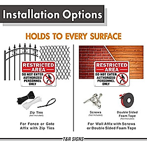 Restricted Area Do Not Enter Authorized Personnel Only Sign - 2 Pack - 10 x 7 Inches Rust Free .040 Aluminum - UV Protected, Waterproof, Weatherproof and Fade Resistant - 4 Pre-drilled Holes