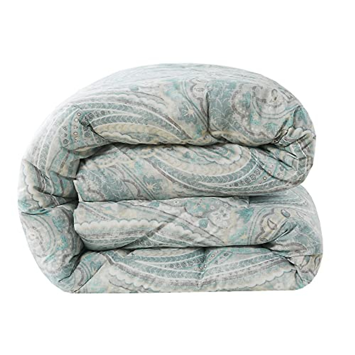 Comfort Spaces Cozy Comforter Set-Modern Classic Design All Season Down Alternative Bedding, Matching Shams, Bedskirt, Decorative Pillows, King, Kashmir Paisley Blue 8 Piece