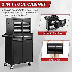 ERGOMASTER Tool Chest Heavy Duty Rolling Tool Box with Cabinet 5-Drawer for Lockable & Removable Cabinet for Garage and Workshop - Black