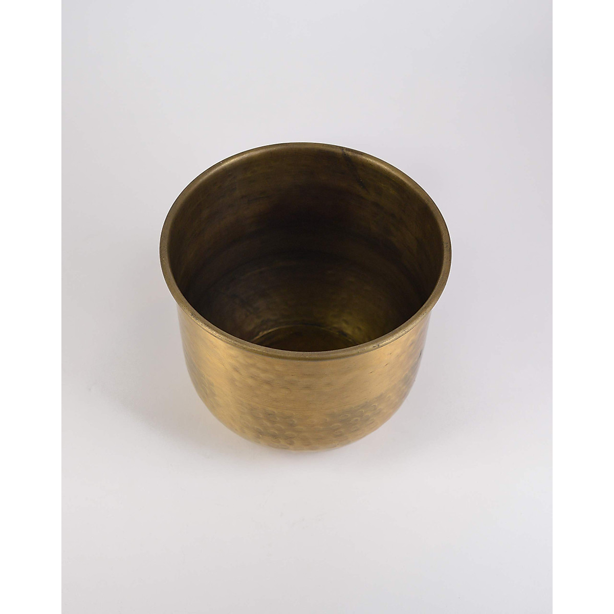 Serene Spaces Living Medium Antiqued Brass Vase - Simple Design with Curved Base Accent Piece, 5.75" Tall and 6" Diameter