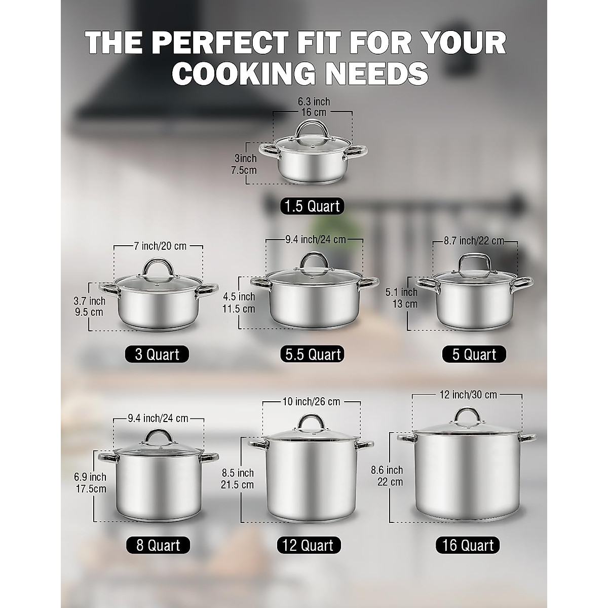 Cook N Home Stockpot with Lid, Basics Stainless Steel Soup Pot, 12-Quart