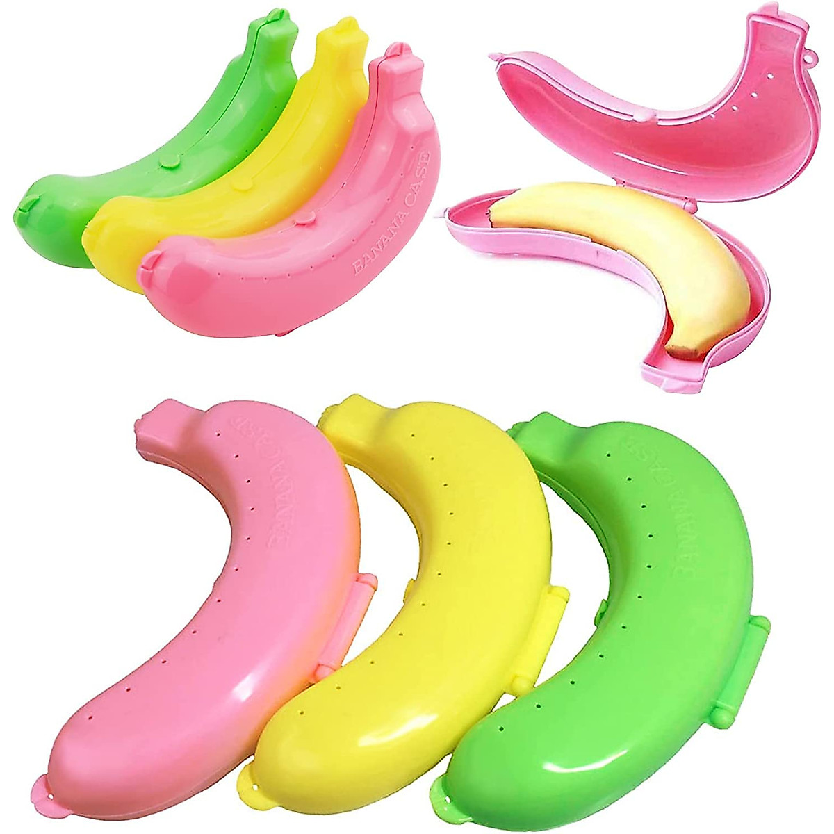 JDYYICZ 3 packs Banana Saver/Container Storage Case (Yellow, Green, Pink)