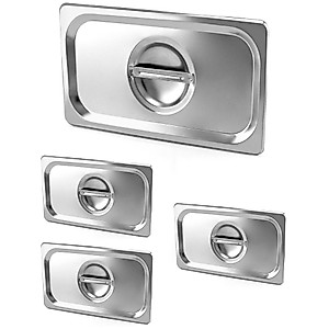 QWORK Solid Pan Lid with Handle, 4 Pack Stainless Steel Steam Table Pan Cover, for 1/3 Size Steam Pans