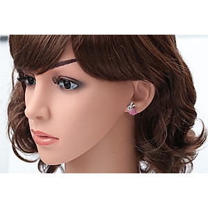 YACQ Women's 925 Sterling Silver Crystal Bunny Stud Earrings - 3/5 X 3/5 Inch - Ultra Light - Easter Costume Jewelry Accessories Gifts for Women Girls (Pink)