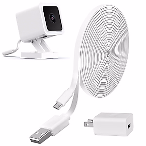 30FT Flat Power Extension Cable for Wyze Cam v4/v3/OG/v3 Pro, Blink Mini, Kasa Indoor, Blink Mini Pan, SimpliSafe, 9m Long Micro USB Charging Cord with 5V 2A Adapter(Not for Wyze Pan v3)