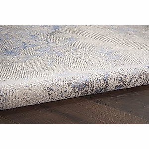 Nourison Silky Textures Distressed Blue/Ivory/Grey 9'3" x 12'9" Area Rug (9' x 13'), 9'3"X12'9",