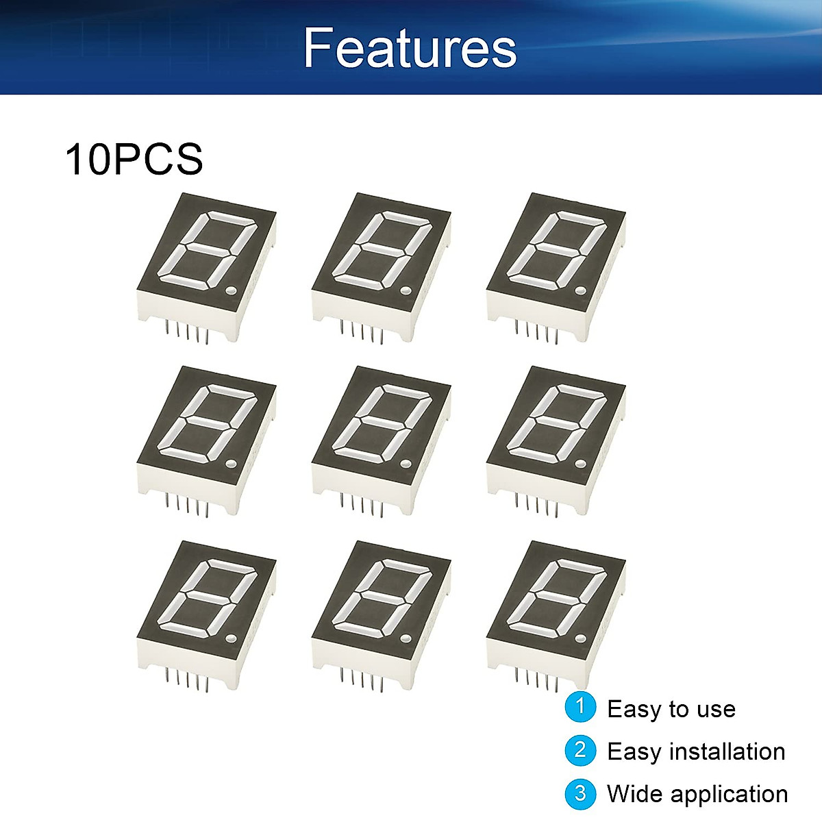 Bettomshin 10Pcs LED Digital Tube Common Cathode 10 Pin 1 Bit 1.34 x 0.94 x 0.31inch(LxWxH) 1" Red Display Digital Tube 10016AS