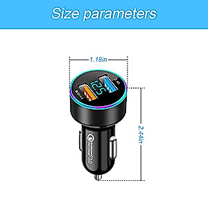 USB C Car Charger Adapter, Dual QC3.0 Ports Car Charger, All Metal Quick Charge with LED Voltage Display, Cigarette Lighter Car Adapter, Compatible with iPhone11 pro/Xs/Max, Galaxy Note 8/S9 and More