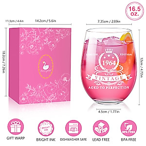 Swanfort 60th Birthday Gifts for Women,1964 Wine Glass For 60 Years Old Birthday Gift,60th Birthday Decorations for Her, 60th Birthday Gifts Ideas for Woman,Sister, Mom and Lovers with Gift Box