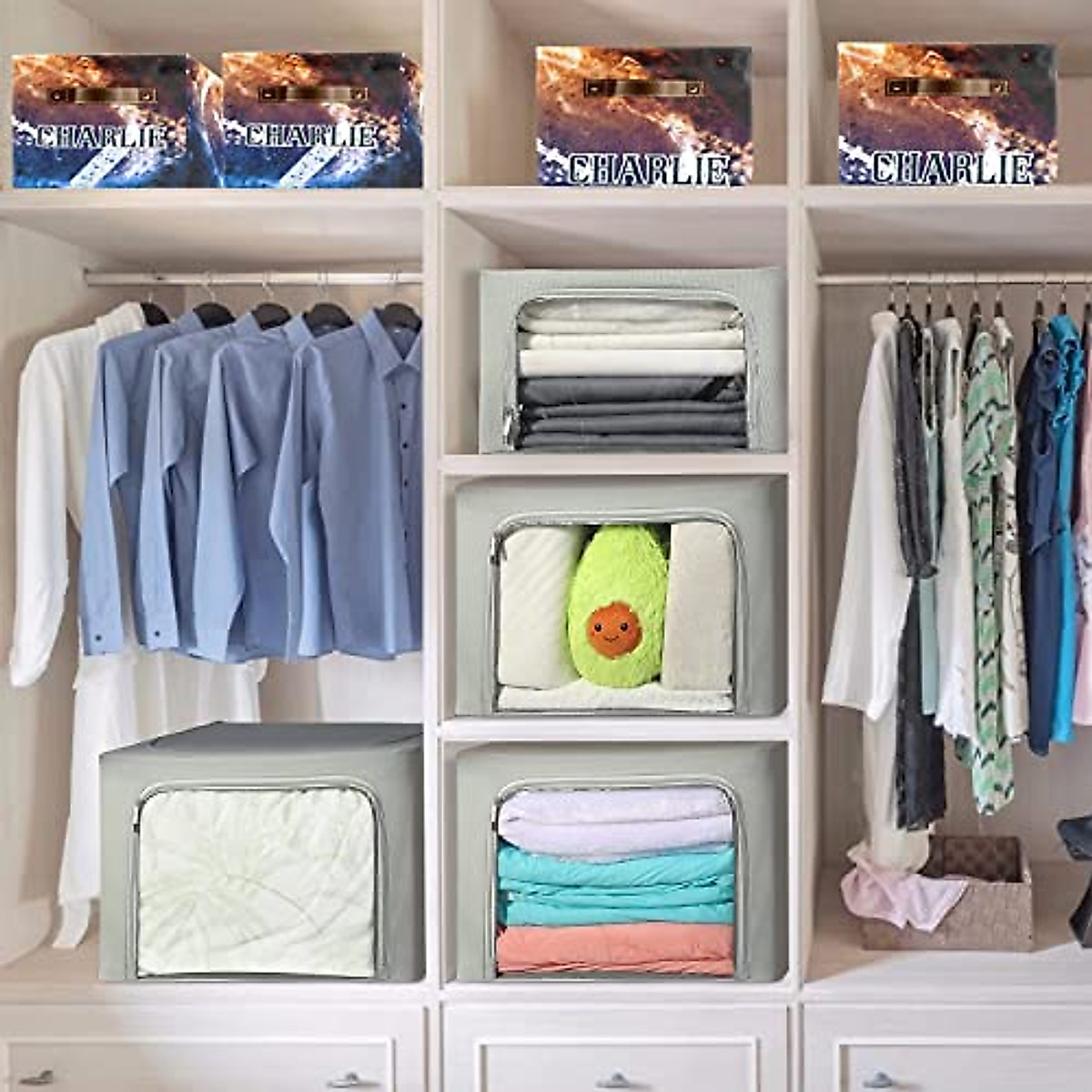 Space Football Personalized Storage Basket ,Custom Storage Bins Cubes Organizer with Handle for Bedroom Wardrobe,Nursery,Basket 2 Pack