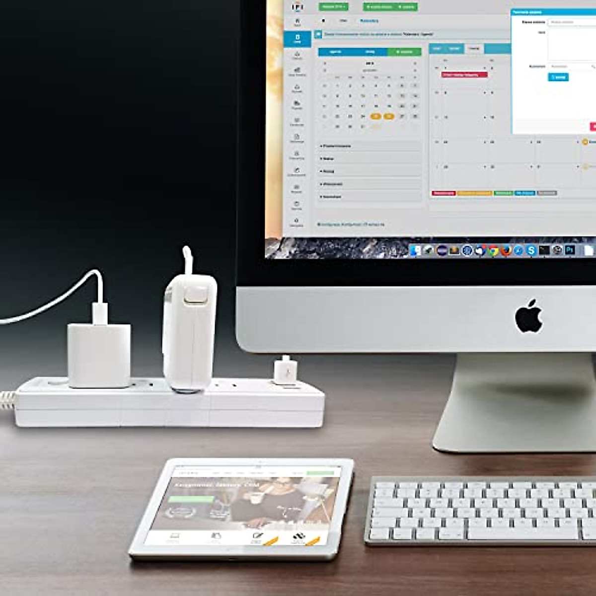 Power Strip with USB ZLMHONE Power Strip with 4 Outlet 3 USB Ports 5 Feet Extension Cord Multi Outlets Flat Plug Power Bar Desktop Charging Station for iPhone/iPad/PC/Home/Office/Dorm/Travel