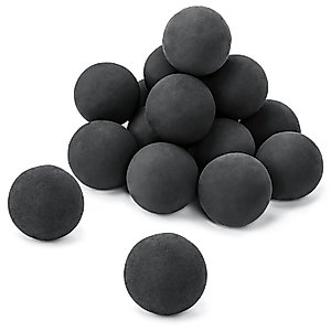 GRISUN Ceramic Fire Balls, 3 Inch Set of 15 Round Fire Stones for Indoor and Outdoor Fire Pits, Black Fireplace Rocks for Indoor Gas Fireplace, Fire Spheres, Ceramic Fire Pit Balls