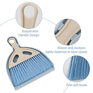 Brosay Mini Dustpan and Brush Set Portable Small Broom with Dust Pan Handheld Hangable Whisk Broom and Dust Pan for Home, Kitchen, Table, Office, Car 1 Pcs (Blue)