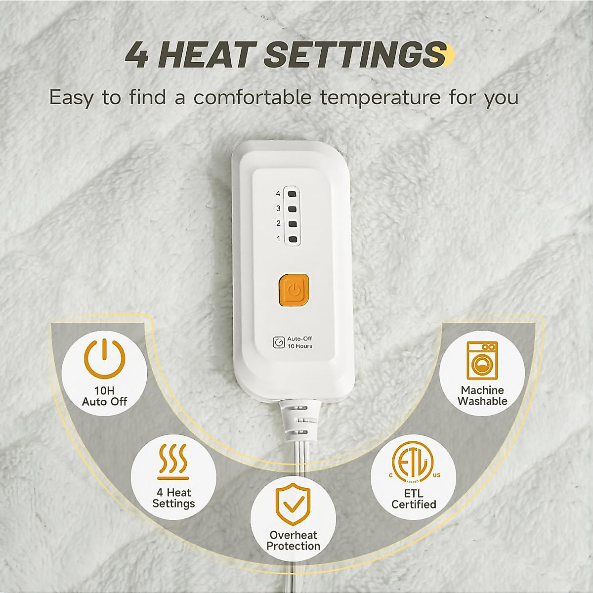 Heated Mattress Pad Queen Size Dual Control- Bed Warmer Electric Mattress Cover with 4 Heat Settings& 10 Hour Auto Off,60’’x80’’-Fit Up to 15 Inch,ETL Certified,Machine Washable