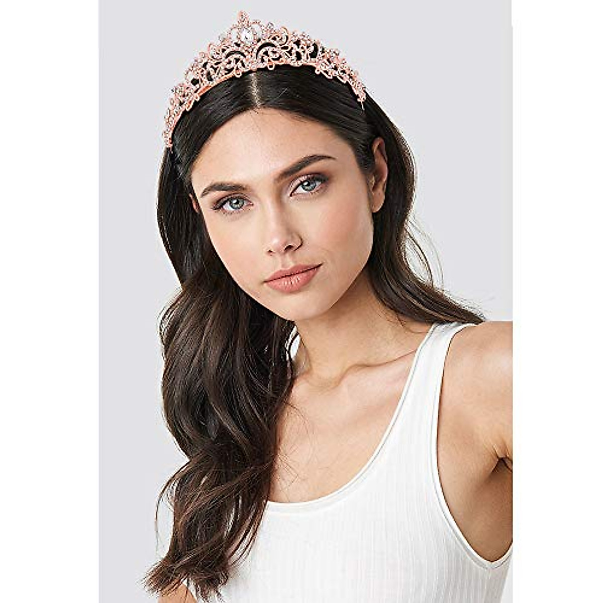 "Birthday Princess"Sash and Rhinestone Crown Set - Glitter Gold Fabric with Rose Gold Foil Letters Birthday Sash for Girl + Rhinestone Crown Set Birthday Party Gifts Birthday Party Supplies