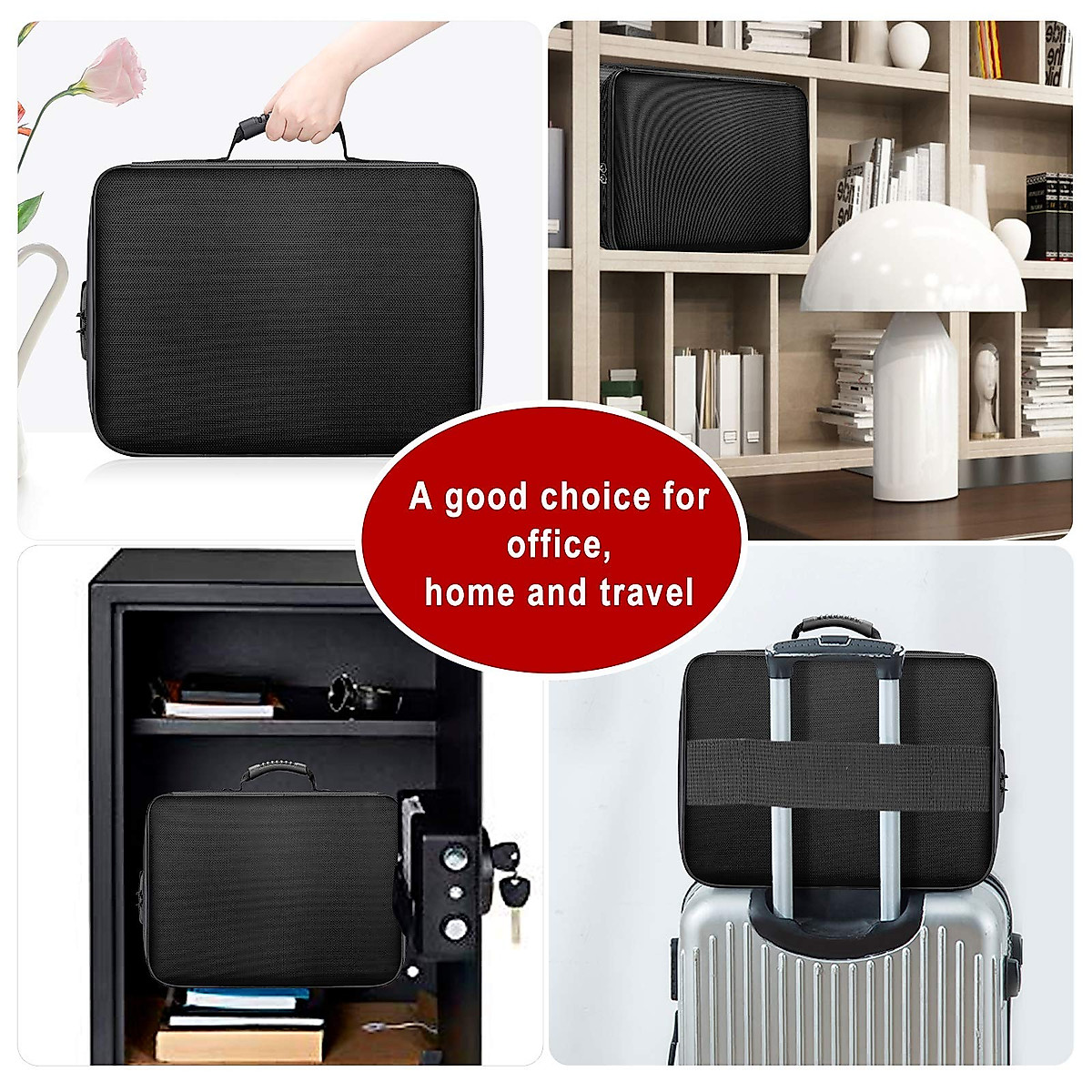 DocSafe Document Bag with Lock,Fireproof 3-Layer File Storage Case with Water-Resistant Zipper,Document Safe Portable Travel Home Organizer Bag for Laptop,Files,Certificates,Gifts for Him,Black