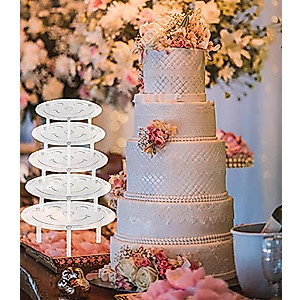 KISEER 5 Pieces Cake Separator Plates Stands with 24 Pieces Plastic Cake Dowels Rods and 15 Pieces Clear Cake Sticks Support Stacking for 4 6 8 10 12 Inch Tiered Cakes