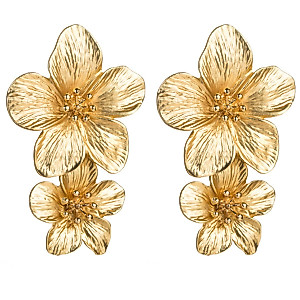 Boho Matte Flower Stud Earrings Chic Floral Statement Dangle Earrings for Women Gold Statement Earrings