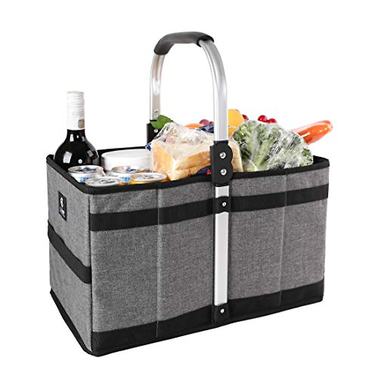 ALLCAMP OUTDOOR GEAR Folding Picnic Basket/Grocery Basket/Laundry Basket /28L Extra Large Market Baske Collapsible Portable(Large-Gray)