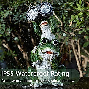 Yiosax Solar Powered Garden Statue, Cute Frog Animal Sculpture for Indoor Outdoor Decorations, Patio Yard Lawn Ornaments Gift（11.18inch Tall）