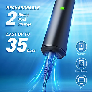 WHITEMPTER Sonic Electric Toothbrush for Adults, Rechargeable Sonic Toothbrush with 10 Brush Heads, Fast 2 Hr Charge Last 35 Days,Rechargeable Sonic Toothbrush with 40000VPM and 3 Modes (Black)
