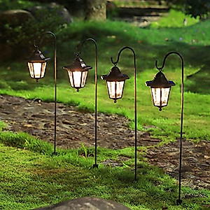 Dynaming 2 Pack Solar Hanging Lights Outdoor, Solar Powered Garden Decorative Lanterns with 2 x 50 Inch Shepherd Hooks, Waterproof Landscape Lighting for Lawn Patio Yard Pathway Driveway, Warm White