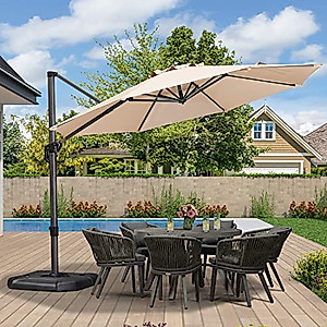PURPLE LEAF 11 Feet Patio Umbrella Outdoor Cantilever Round Umbrella Aluminum Offset Umbrella with 360-degree Rotation for Garden Deck Pool Patio, Beige