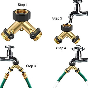Twinkle Star Garden Hose Splitter 2 Way Heavy Duty, Y Connector Brass Garden Hose Adapter, Hose Bib Splitter with 2 Extra Rubber Washers