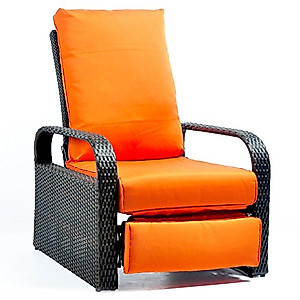 Outdoor Wicker Recliner Chair with 5.12'' Cushions, Automatic Adjustable Patio Chaise Lounge Chairs, Aluminum Frame. UV Proetcted and Rustless (Orange)