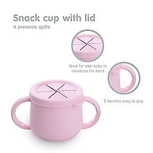 teanpoon 3-in-1 Silicone Baby Cup with Straw & Snack Cup Lid, Spill-Proof Sippy Cup for Toddlers 12M+, 8.5oz Capacity(pink)