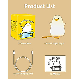 Attivolife Duck Night Light for Kids, Cute Animal Silicone Lamp Touch Control + Dimmable + Timer, USB Rechargeable LED Feeding, Bedside Bedroom Decor Birthday Gifts for Toddler Baby Women