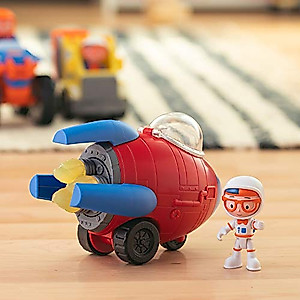 Blippi Rocket Ship - Mini Vehicle with Freewheeling Features Including 2” Classic Character Toy Figure - Imaginative Play for Toddlers, Young Children, Preschoolers