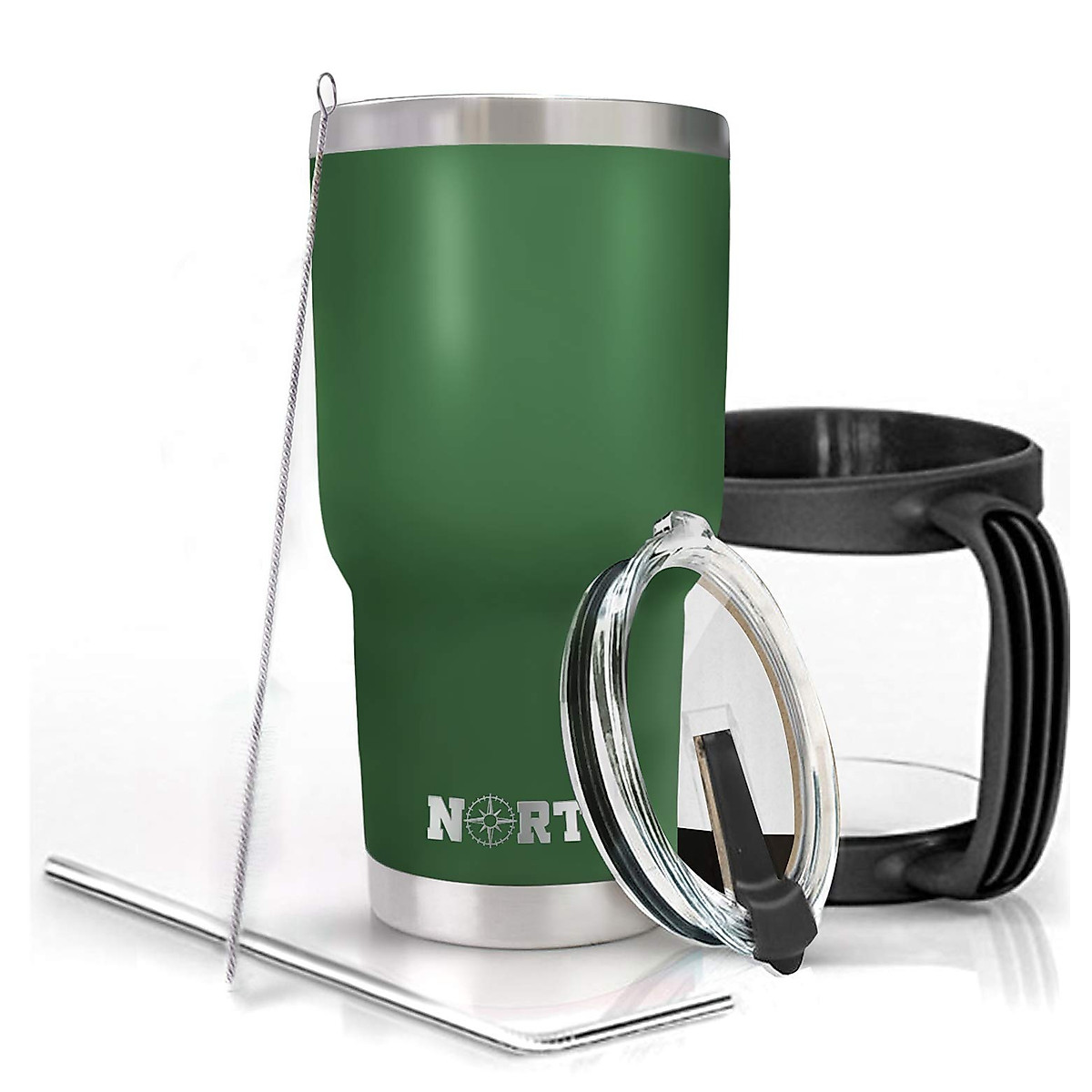 Army Green North Stainless Steel Vacuum Insulated 5-Piece Tumbler Set, 30 oz, Travel Mug For Home, Office, School – Like Yeti Tumbler For Ice Drink & Hot Beverage