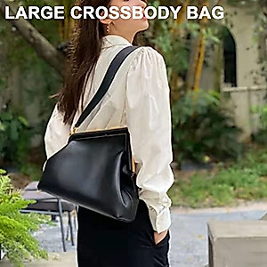 Women Clutch Purse Crossbody Bags,PU Leather Shoulder Bag with Metal Clasp Closure (33x10x25cm, Black)