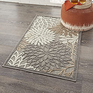 Nourison Aloha Indoor/Outdoor Natural 2'8" x 4' Area-Rug, Tropical, Botanical, Easy-Cleaning, Non Shedding, Bed Room, Living Room, Dining Room, Deck, Backyard, Patio (3x4)