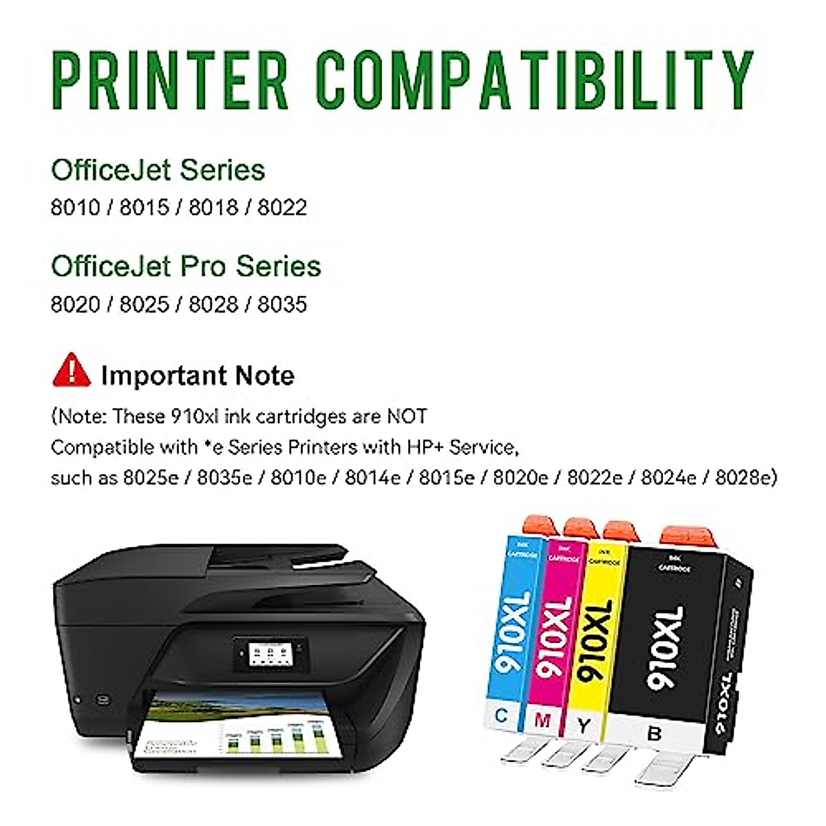 Valinkso 910XL Ink Cartridges Combo Pack Replacement for HP 910XL 910 XL Ink Cartridges Compatible for HP Officejet Pro 8020 8025 8028 8035 8022 Printer (4 Pack 910XL Ink Cartridges Combo Pack)