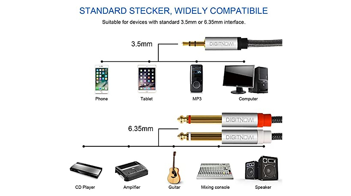 DIGITNOW 3.5mm to 6.35mm Audio Cable: Stereo Y-Splitter